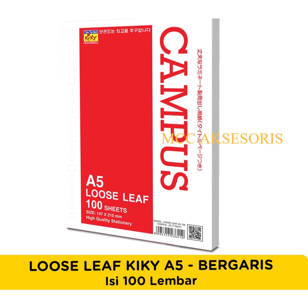 Jual KIKY Loose Leaf / Kertas File Putih Bergaris Ukuran A5 Isi 100 ...
