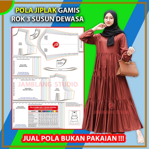 Jual Pola Jiplak Gamis Susun 3 Dewasa | Aneka Pola | Shopee Indonesia