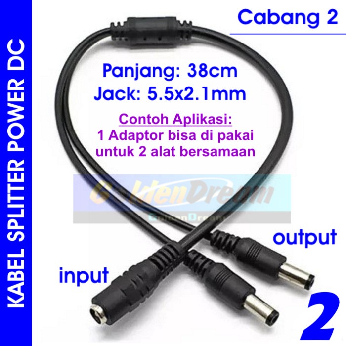 Jual Kabel Power Cumi Cabang 2 DC Splitter 2ch Sharing Adaptor 5v 6v 9v 12v | Shopee Indonesia