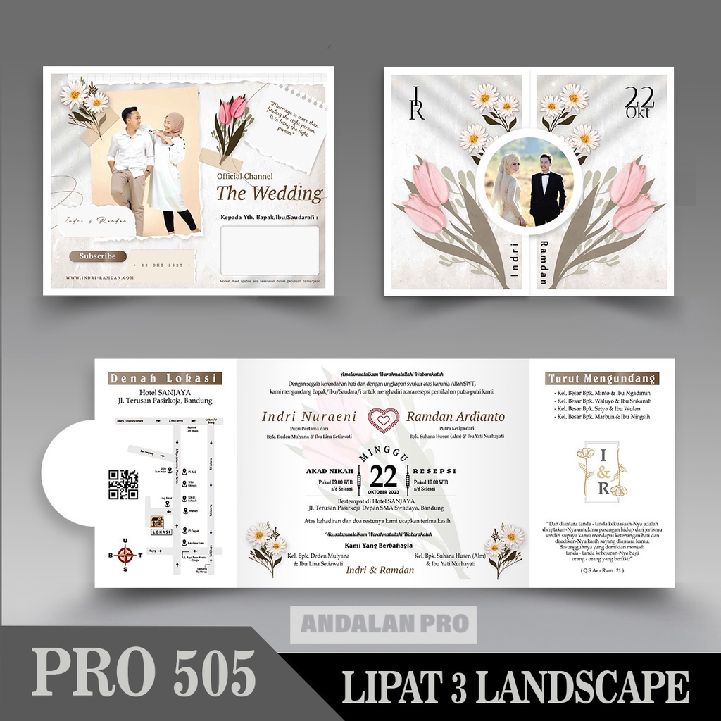 Jual 50 Desain Undangan Lipat 3 Landscape Bahan BC Tik 200 GSM Cetak ...