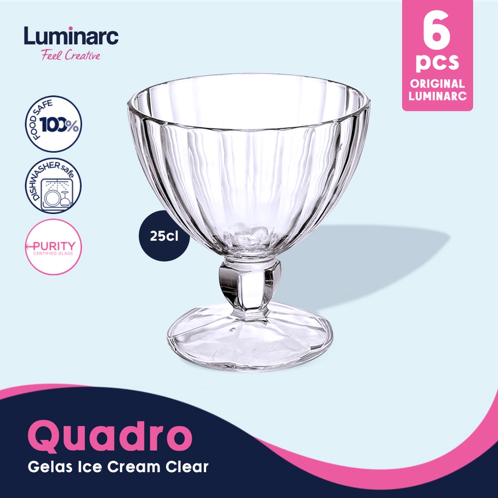 Jual Luminarc Gelas Ice Cream Clear Quadro 25cl - 6pcs | Shopee Indonesia