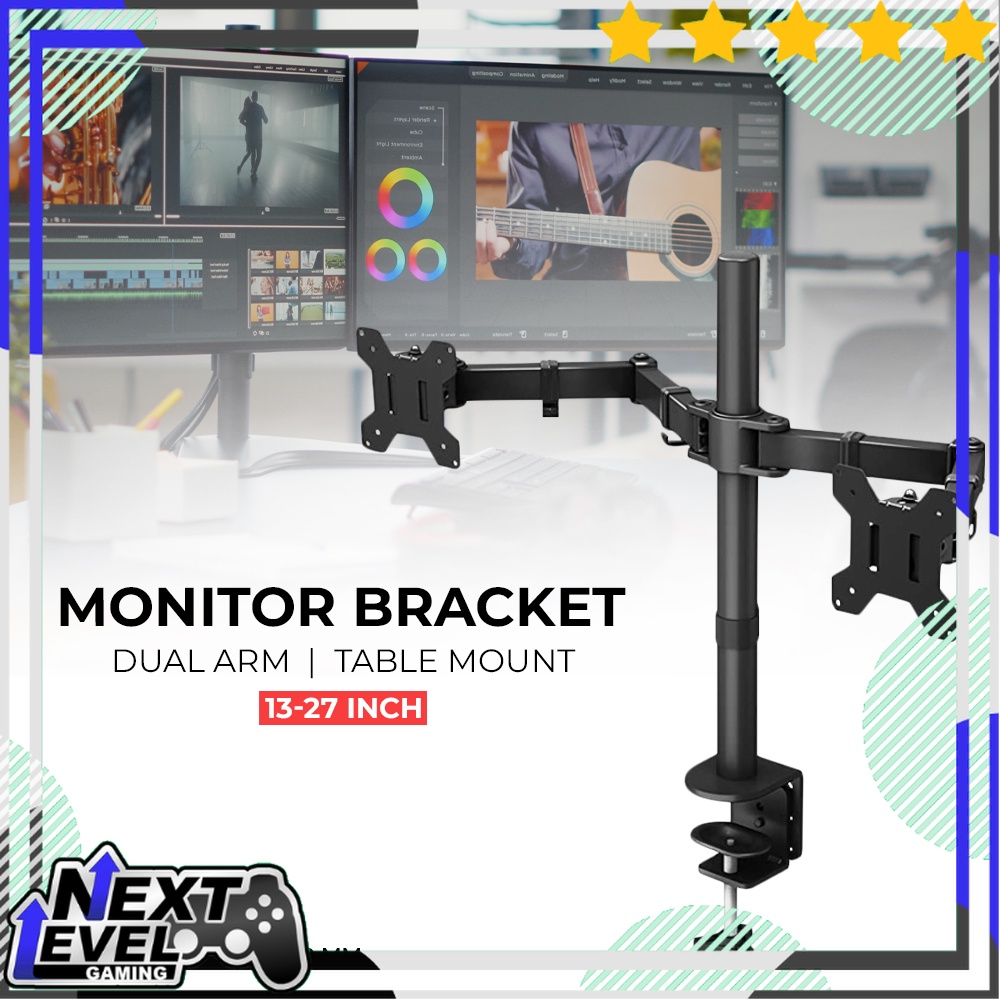 Jual Bracket Monitor Ergonomis Table Mount Dual Arm VESA 100 x 100 13 ...