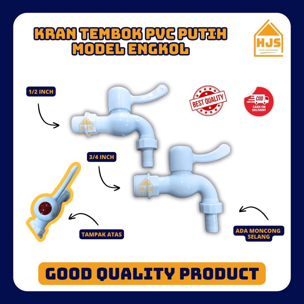 Jual Kran Air Tembok Plastik Engkol 1/2" 3/4" Inch Pvc Putih HPP / kran ...