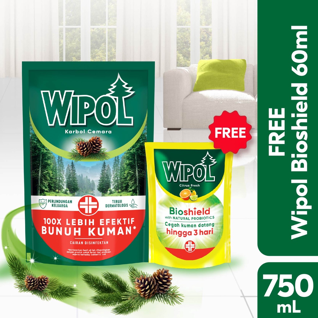 Jual Buy Wipol Pine 750ml FREE Wipol Bioshield 60ml | Shopee Indonesia