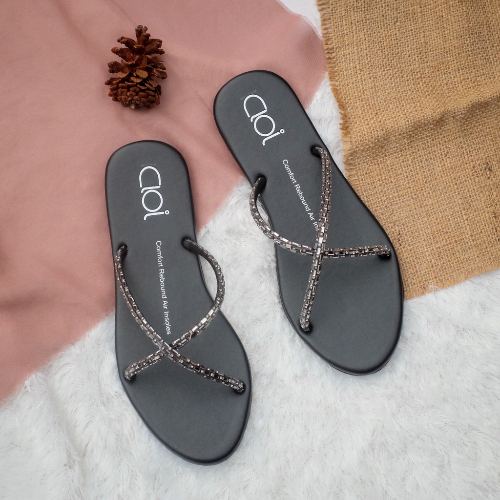 Jual Cloi ADL 01041 women flat sandal in black | Shopee Indonesia