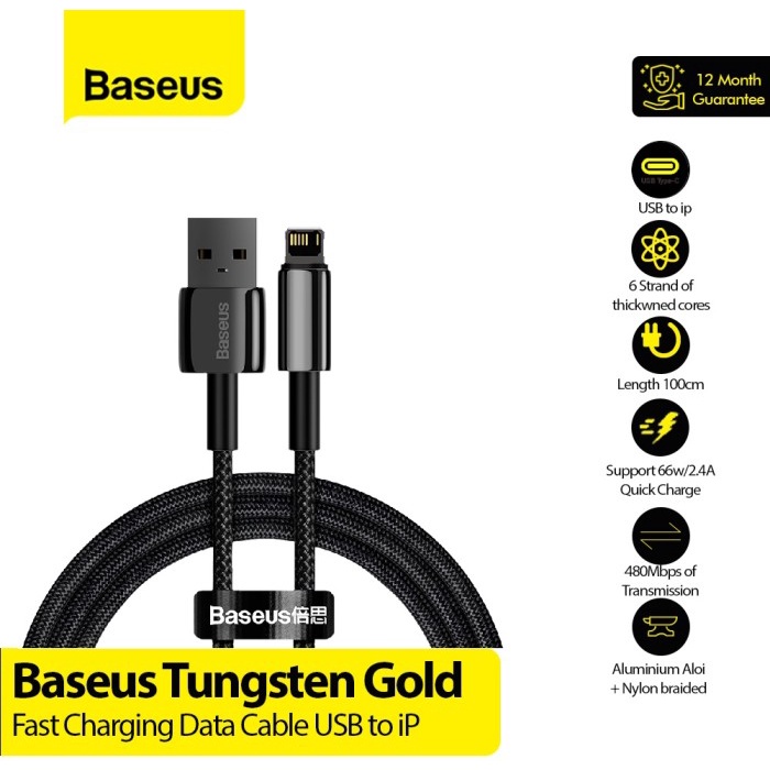 Jual Baseus Kabel Fast Charger Tungsten USB Type A to Lightning 1M 2M ...
