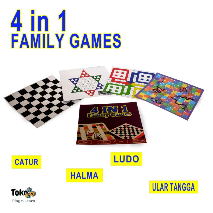 Jual Mainan Anak Keluarga Family Board Game 4 in 1 Halma Catur Ular ...