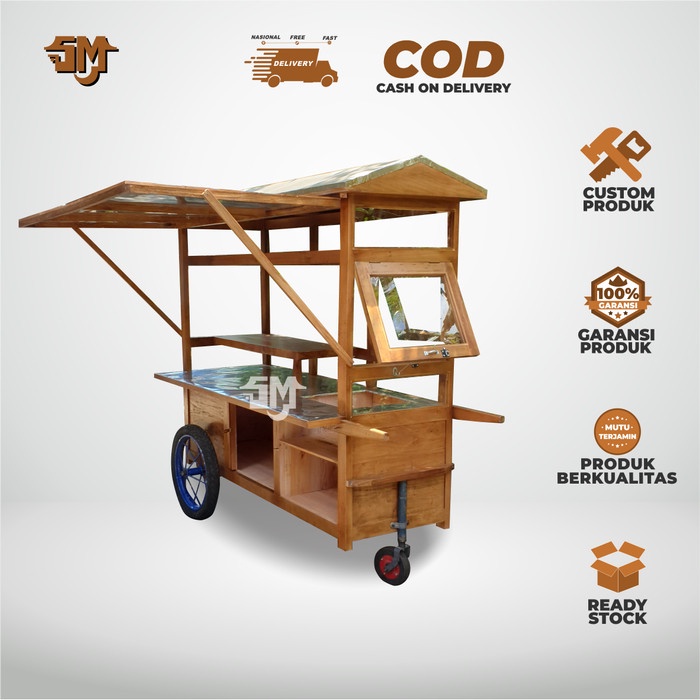 Jual Gerobak Roti Bakar, Martabak , Mendoan, Seblak /Grobak Kayu Jualan ...