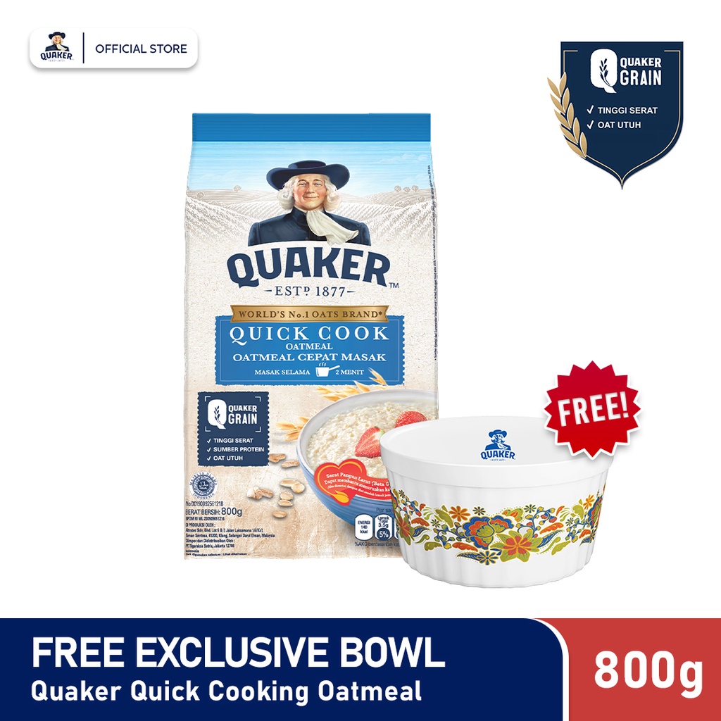 Jual Quaker Quick Cooking Oatmeal 800gr Free Bowl | Shopee Indonesia