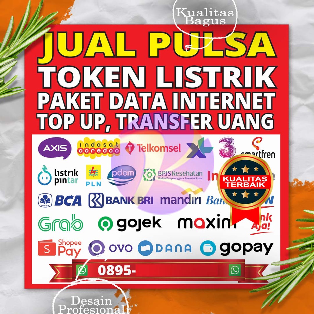 Jual Cetak banner token pulsa transfer uang bahan flexi tebal 280Gram ...