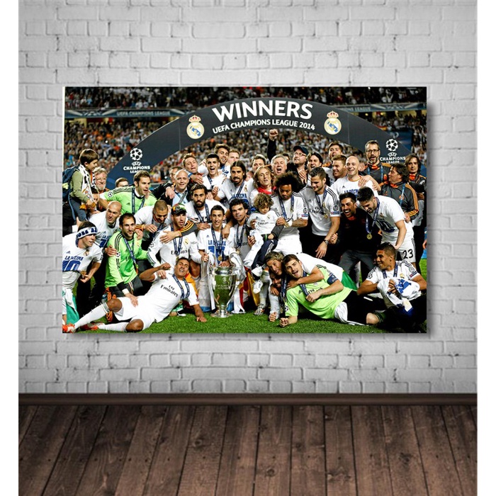 Jual Poster REAL MADRID Poster frame kayu A3+ Poster UCL 2014 WINNERS ...