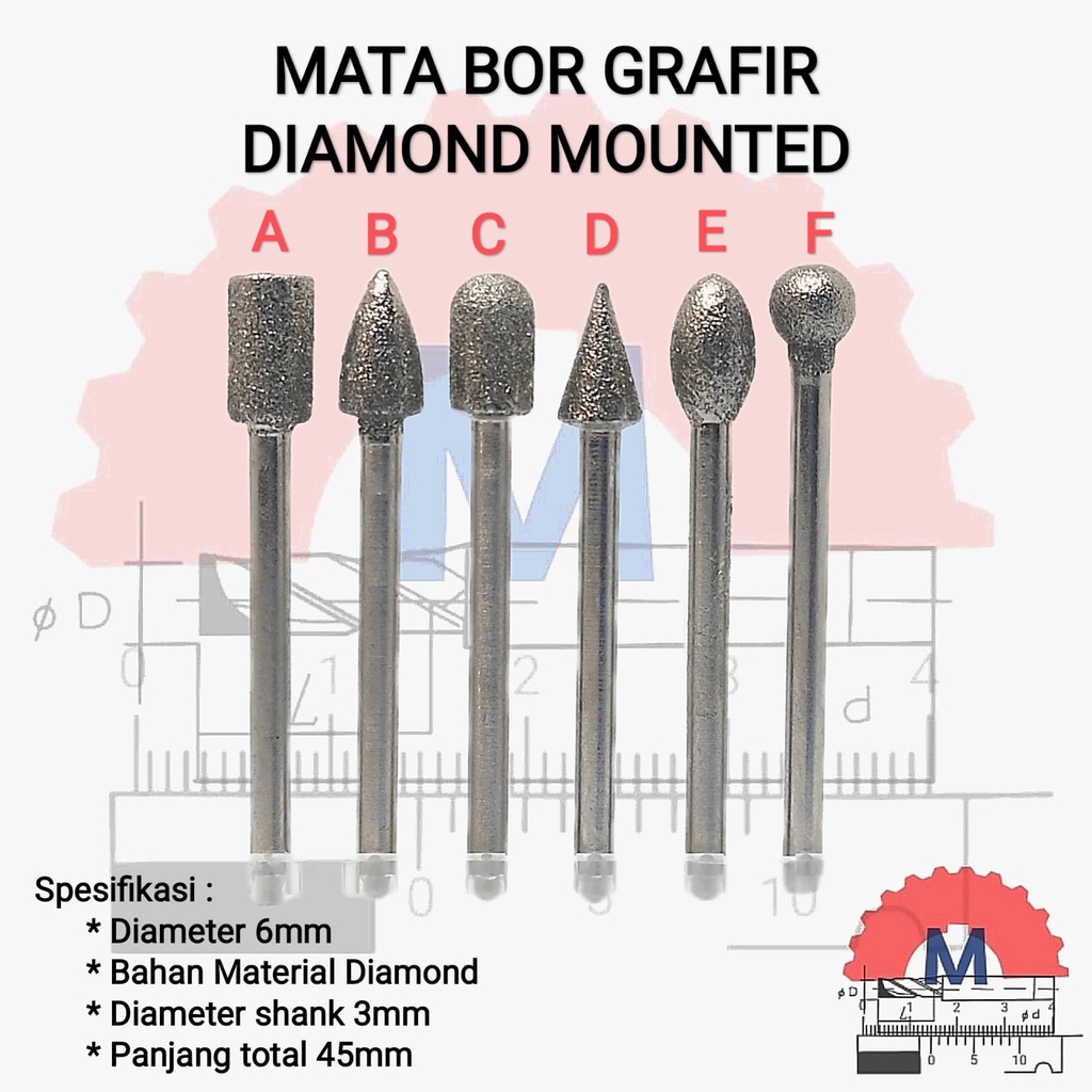 Jual MCH Diamond Mounted point 6mm rotary diamond burr shank 3mm ...