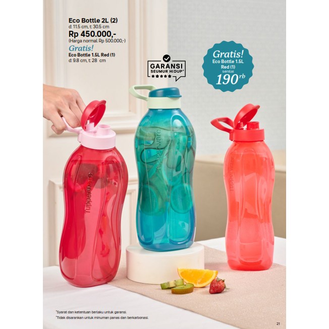 Jual Tupperware ECO bottle 2ltr free botol minum 1.5L (3pcs) | Shopee ...