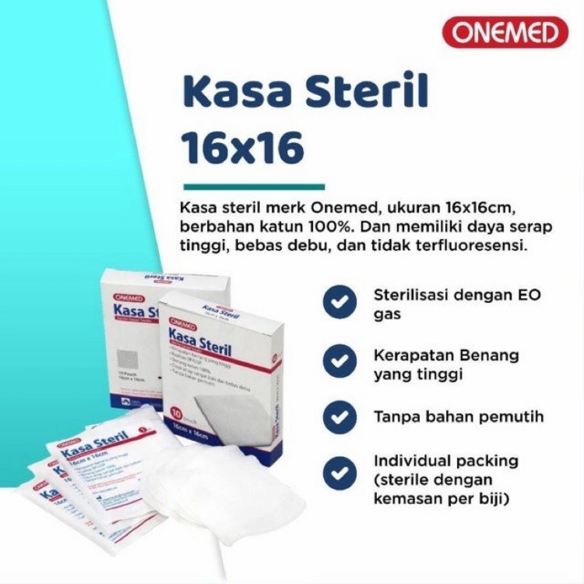 Jual Kasa Steril Onemed 16 x 16 cm isi 10 pcs 10 pouch box original ...