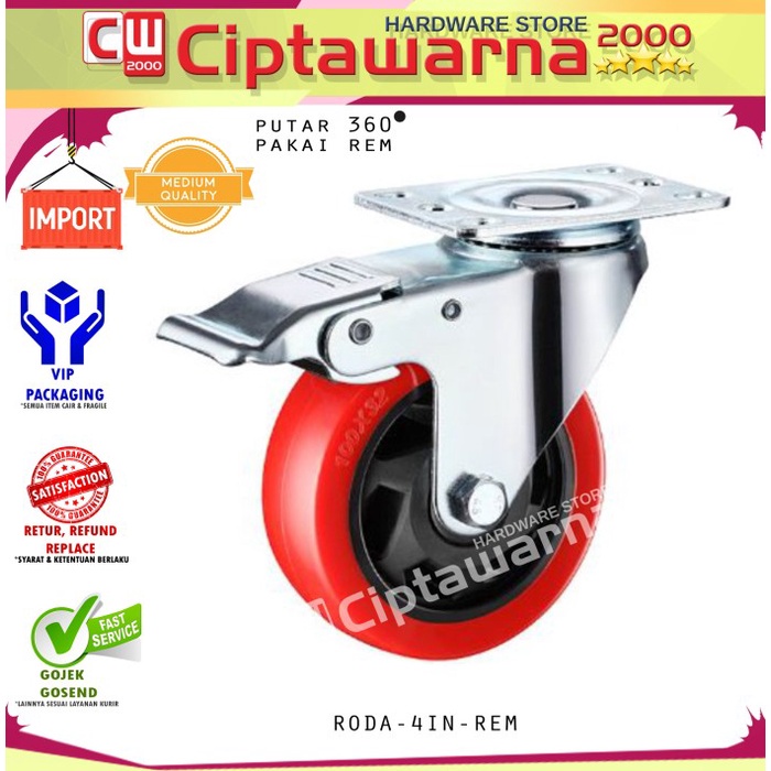 Jual Roda 4 inch REM heavy PU Medium wHEEL Taiwan 4" roda trolley ...