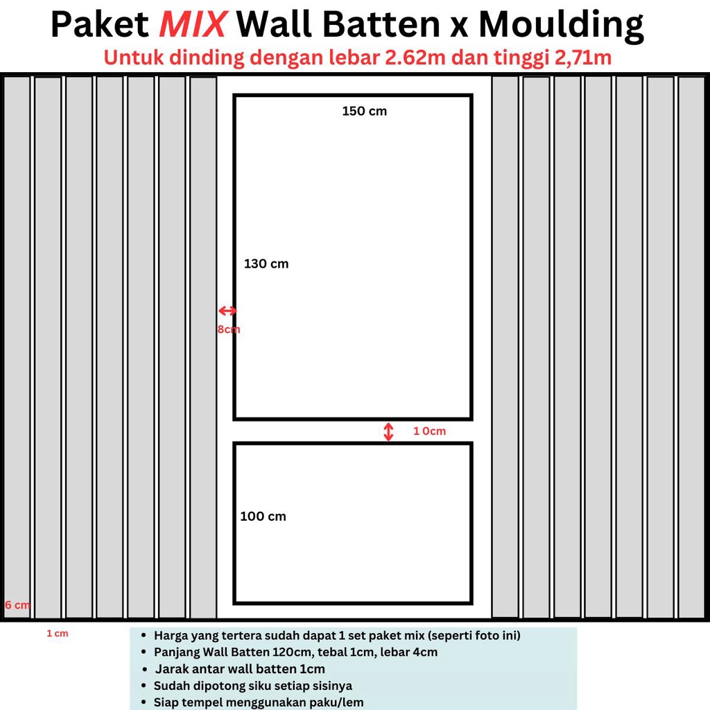 Jual Custom Wall Moulding Lebar Dinding 3,m dan Paket Mix Wall Batten ...