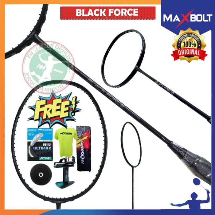 Jual MAXBOLT BLACK FORCE RAKET BADMINTON ORIGINAL - PAKET ULTIMAX ...