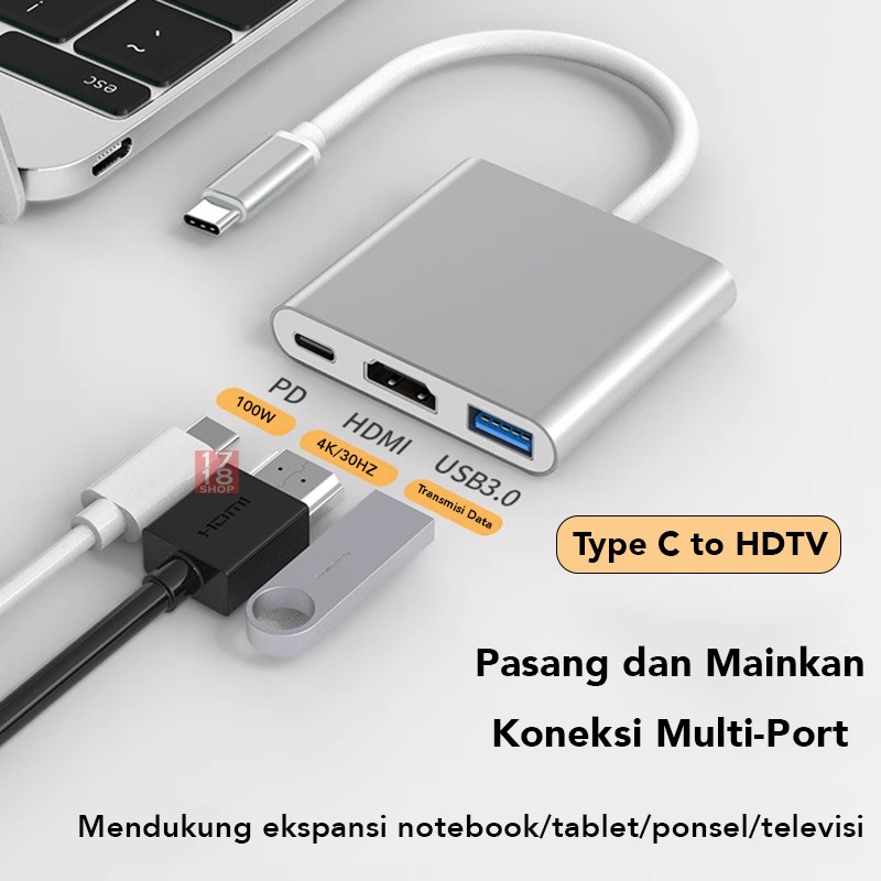 Jual 4K Ultra HD Converter Adapter Plug and Play Type to HDMI USB 3.0 Type C PD Konektor TV ...