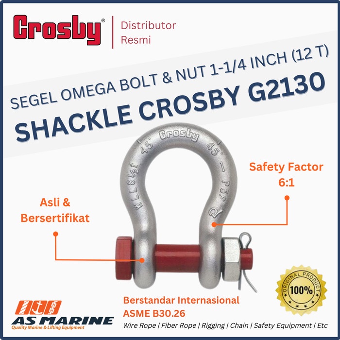 Jual Bow Shackle / Segel Omega Bolt & Nut G2130 1-1/4 Inch 12 Ton ...