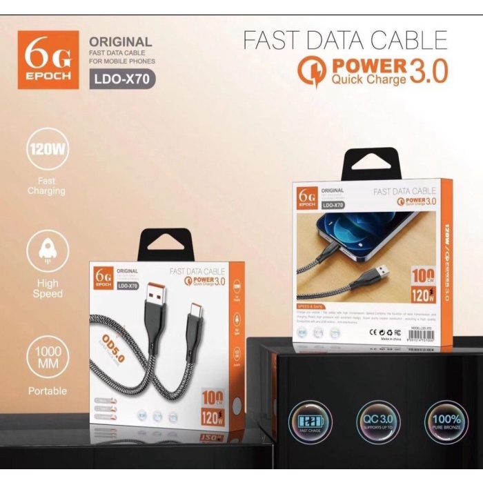 Jual Kabel Data 6G LDO-X70 120W Micro USB/ Type C Kabel Tebal Bahan ...