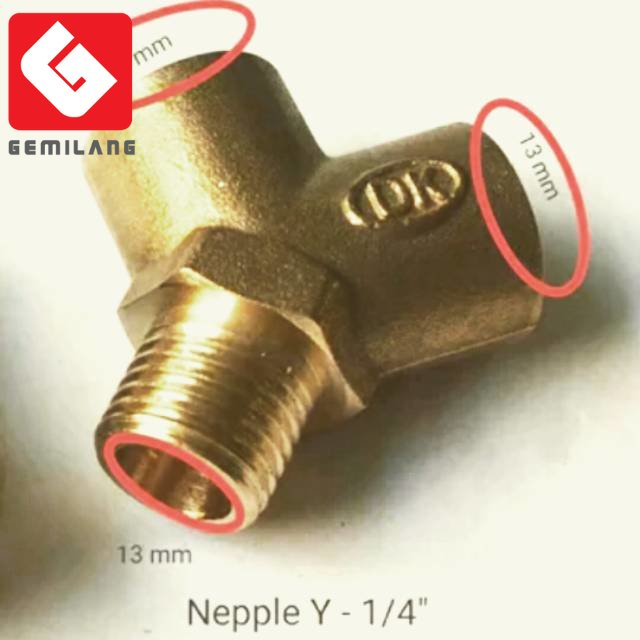 Jual Nepple Sambung Cabang 2 Bentuk Y Ukuran Drat 1/4" Bahan Kuningan ...