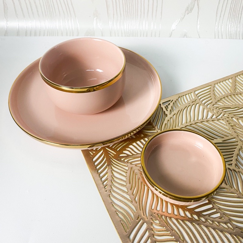 Jual Piring Set 1 Orang Piring Makan Set Light Pink Gold Isi 3 Pcs ...