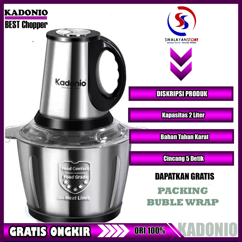 Jual Chopper Stainless 2L KADONIO Blender Daging Penggiling Daging Multifungsi Meat Grinder 3 ...