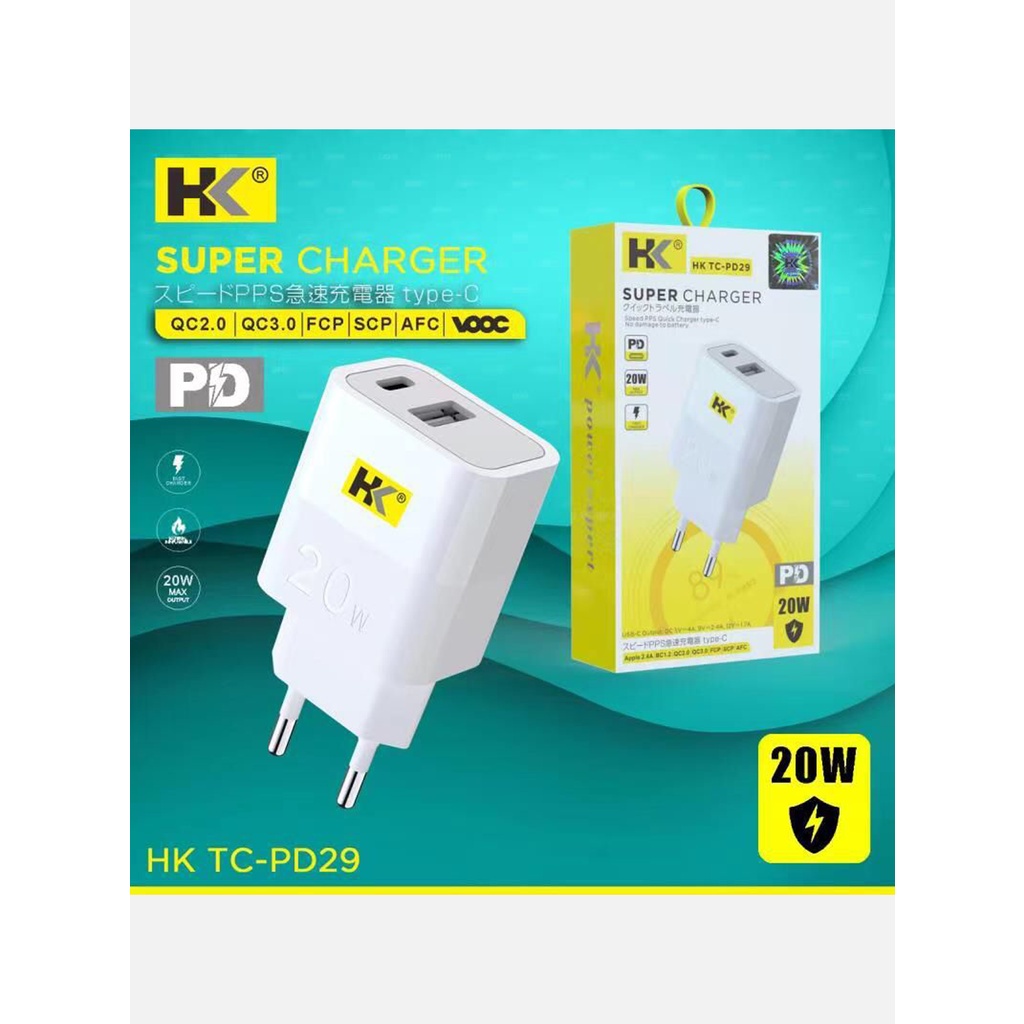 Jual Adaptor Charger Cas HK PD29 USB & Type C PD Batok Quick Charger 20W Original | Shopee Indonesia