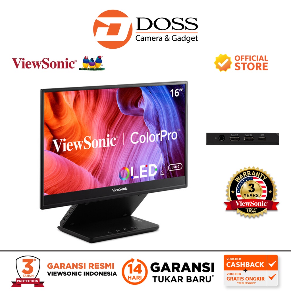 Jual ViewSonic VP16 OLED ColorPro Thin Portable Monitor 15.6" LED ...