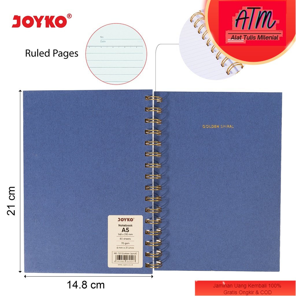 Jual Buku Tulis Catatan Bergaris Spiral Ruled Notebook Joyko NB-721 A5 ...