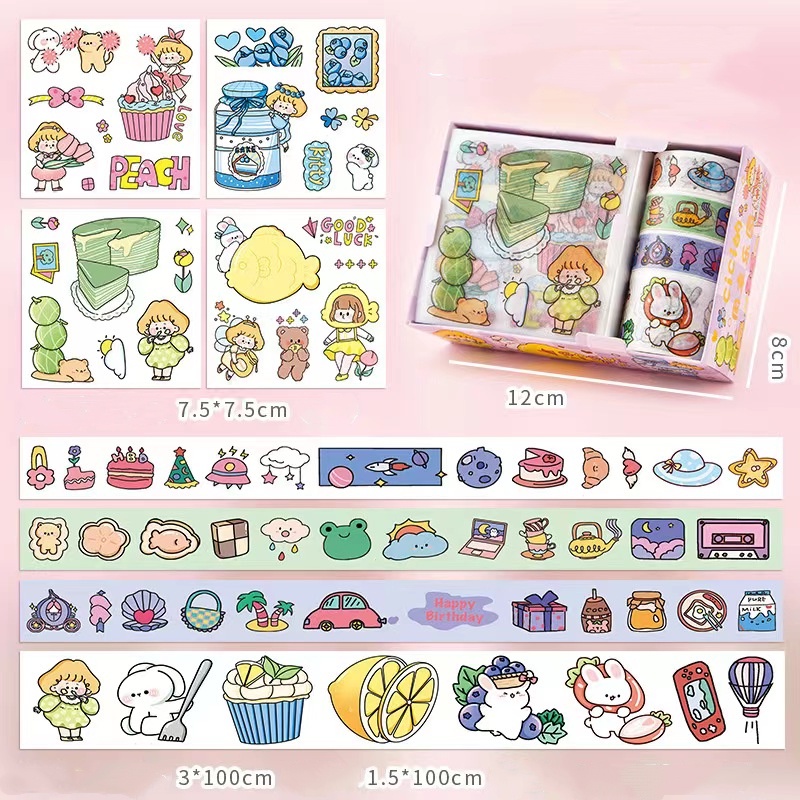 Jual Set Stiker Kotak Hadiah Kartun/ Set Stiker Washi DIY Estetika ...