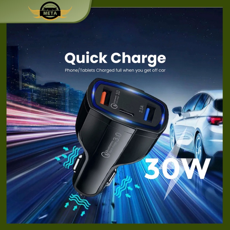 Jual Car Charger Fast Charger 3 Port USB QC 3.0 Type C Output Saver ...