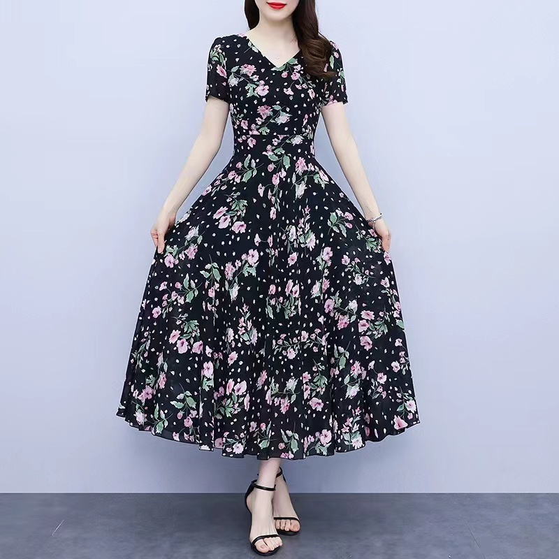 Jual FANMU 2025 Versi Korea Baru V -Neck High Waist Chiffon Dress/Gaun ...