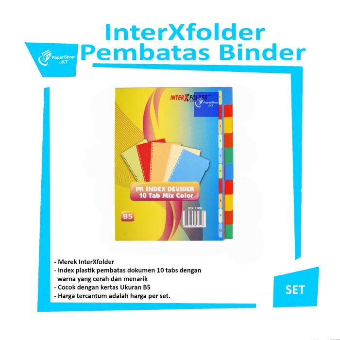 Jual INTERXFOLDER Index Divider B5 10 Tab - Pembatas Binder Note [ SET ...