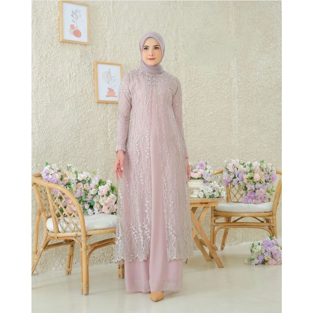 Jual Vallina Outfit - Indira Dress Brokat Layering Gamis Maxy Muslim Pesta Kondangan Wanita ...