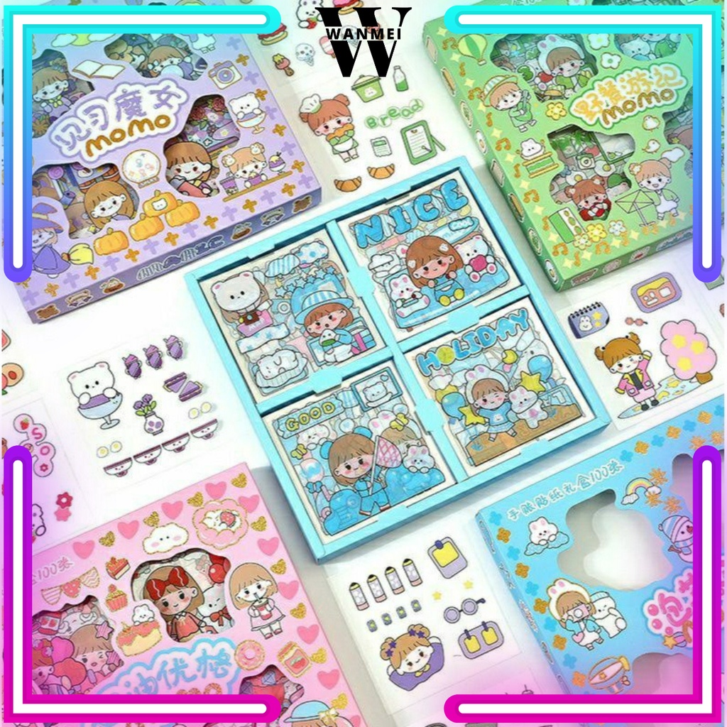 Jual WM Stiker 100 Lembar Sticker 2D Momo Motif Kartun Lucu Stiker Momo ...