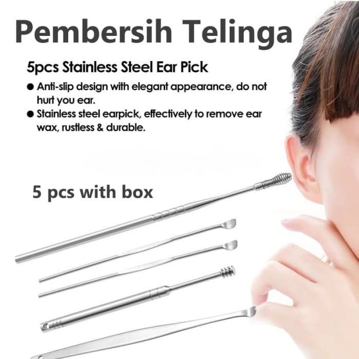 Jual Pembersih Telinga Korek Kuping 5 in 1 Stainless Steel dengan Box ...