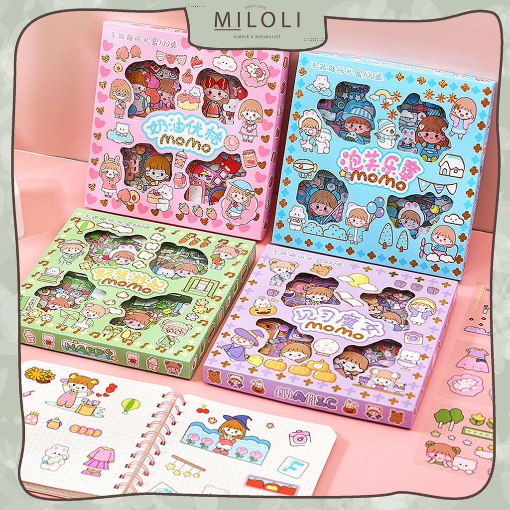 Jual [MILOLI] 100lembar SET MOMO CUTE SERIES Sticker PET DIY Scrapbook ...