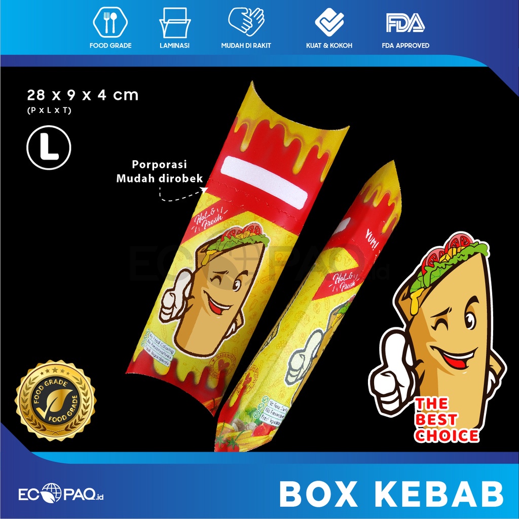 Jual Box Kebab - Dus Kebab - Kotak Kebab HOT & FRESH - FC - L (50 pcs ...