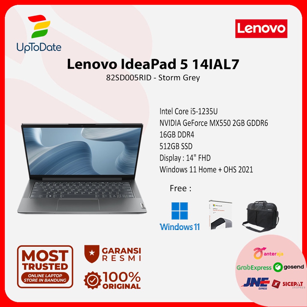 Jual Laptop Lenovo IdeaPad 5 14IAL7 5RID Core i5-1235U 16GB 512GB MX550 W11+OHS21 - Uptodate ...