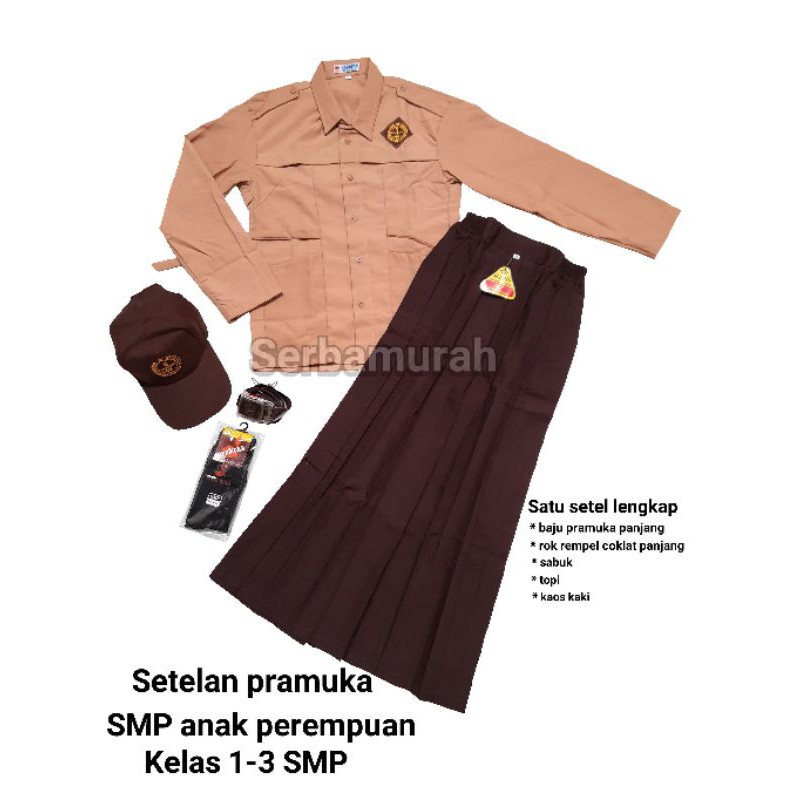 Jual seragam sekolah setelan set lengkap setelan seragam pramuka smp putri baju panjang rok ...