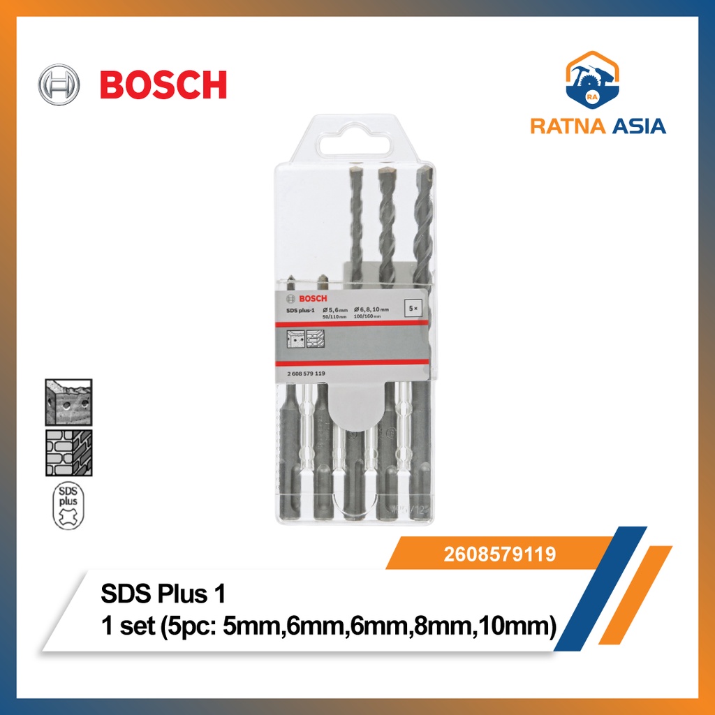 Jual Mata Bor Beton Bosch Sds Plus 1 Set 5pcs 5mm 6mm 6mm 8mm 10mm