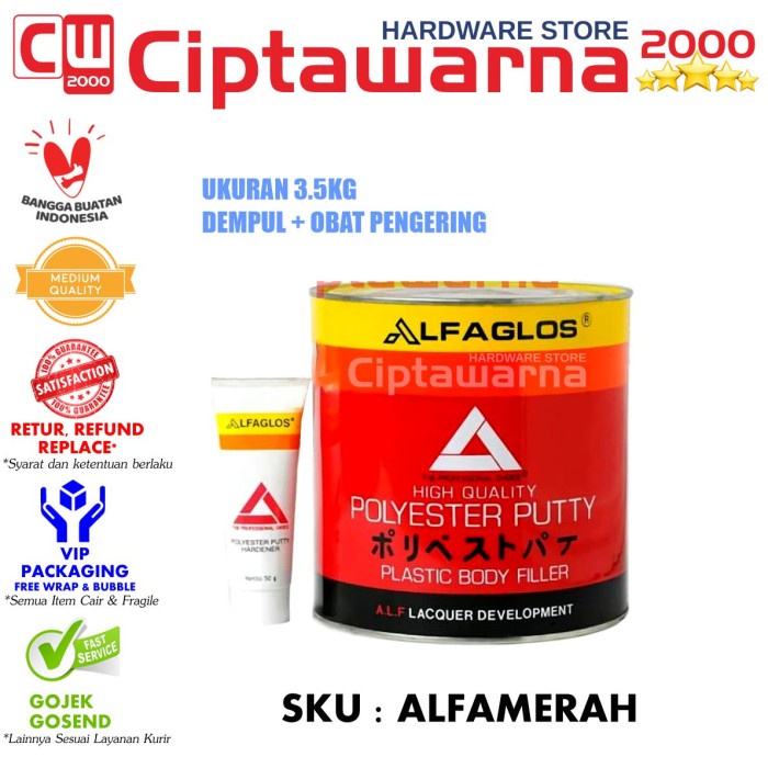 Jual Dempul Alfagloss Merah 3,5kg Polyester Putty Alfa Palembang ...