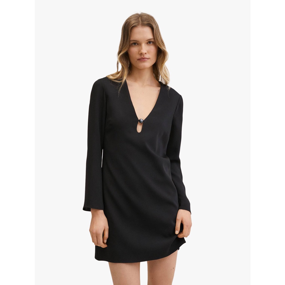 Jual MANGO - MINI DRESS ALMOND-Hitam | Shopee Indonesia