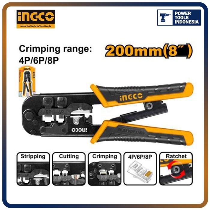Jual 3-in-1 Modular Plug Crimper 8" (RJ45-RJ11) INGCO Tang Crimping ...