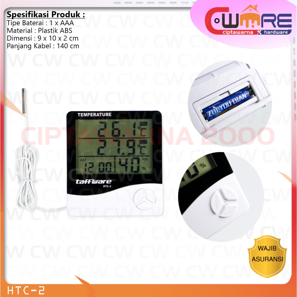 Jual Temperatur & Humidity Meter Termometer Suhu Ruangan Digital HTC-2 ...
