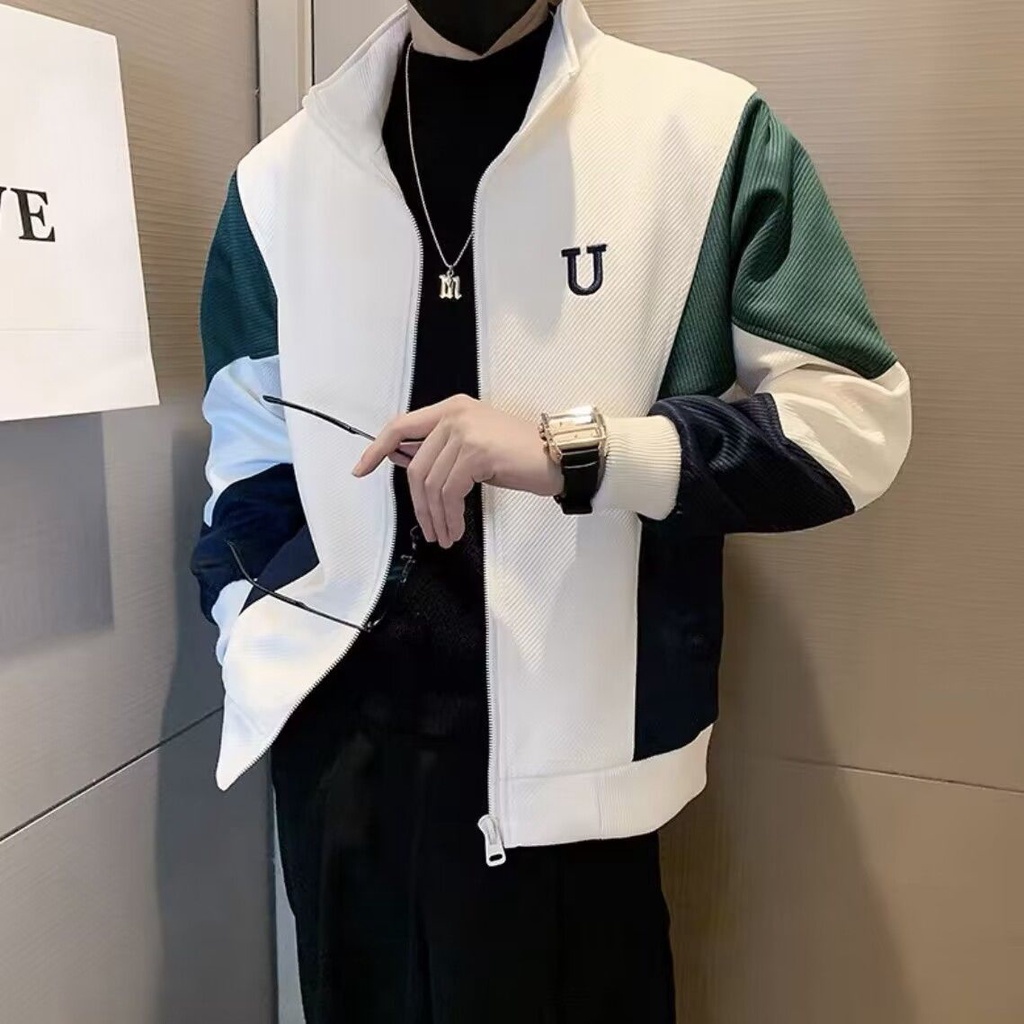 Jual Men's fashion brand color matching jacket autumn season ruffian ...