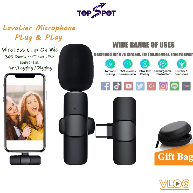 Jual Topspot Mikrofon Nirkabel Lavalier Mic Portabel Audio Video ...