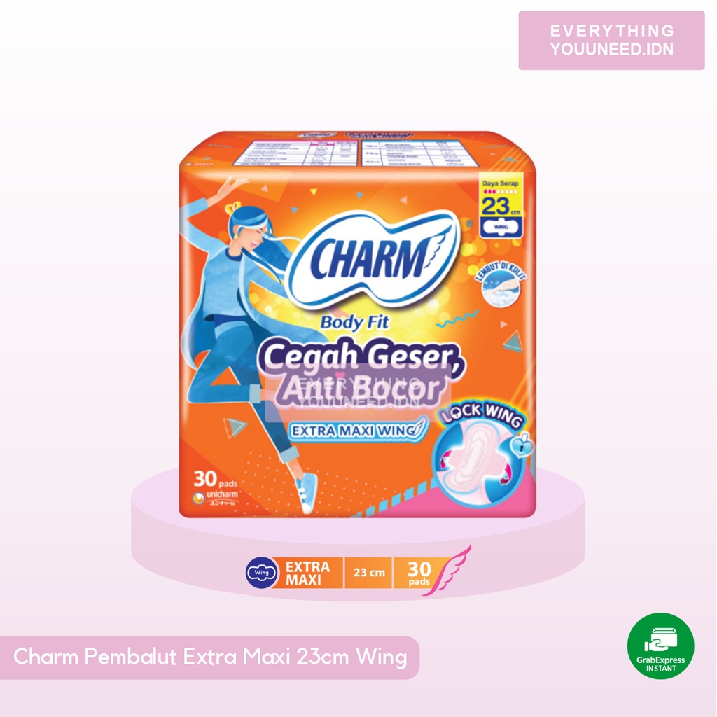 Jual Charm Pembalut Body Fit Extra Maxi 23cm Wing 28 pads | Shopee ...