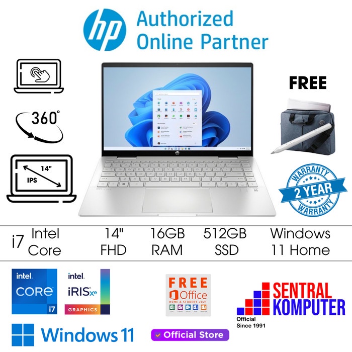 Jual Laptop HP Pavilion x360 i7 1355U 16GB 512GB Win11+OHS 2021 ...